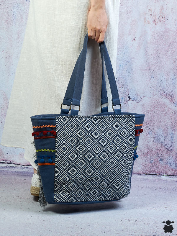 Bolso boho chic azul 100% algodón Oveja Bohemia