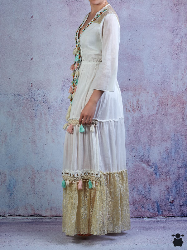Vestido largo boho chic color blanco Oveja Bohemia