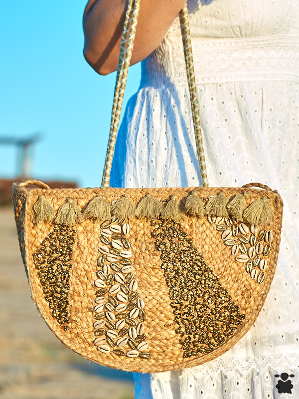 Bolso boho chic conchas doradas - Oveja Bohemia
