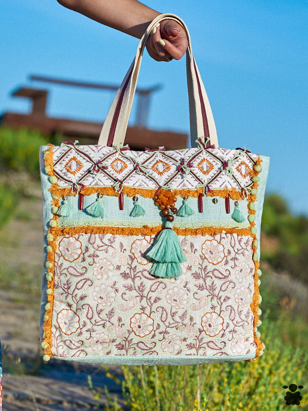 Bolso boho chic Xenia turquesa - Oveja Bohemia