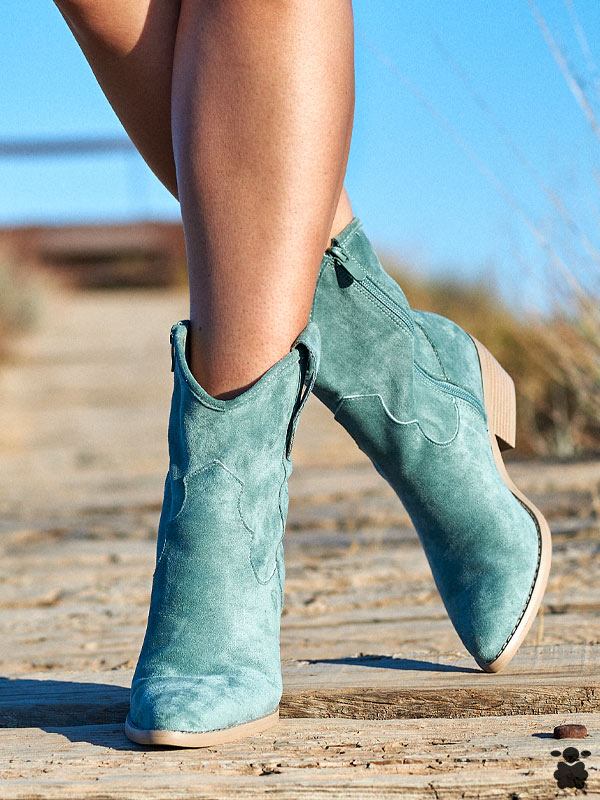 Botines cowboy verdes mujer, modelo Alella - Oveja Bohemia