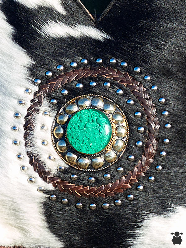 Bolso boho de piel turquesa y rosa con buho - Oveja Bohemia