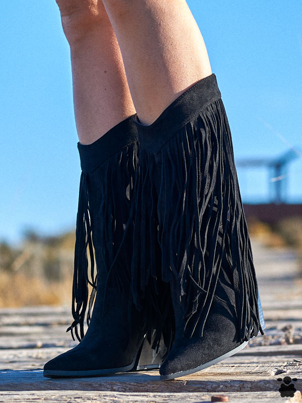 Botas Cowboy con Flecos largos negras - Oveja Bohemia